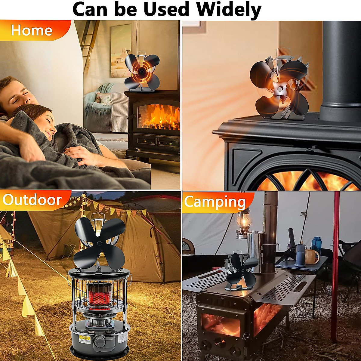 VODA 4-Blade Heat Powered Stove Fan for Wood / Log Burner/Fireplace increases 80% more warm air than 2 blade fan