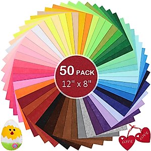 KaKaPops 50Pcs Thin Felt Fabric Sheets, Assorted Colors Stiff Felt Sheets for Crafts DIY Patchwork Sewing School Projects Decoration, 50 Colors (8 x 12 inches)