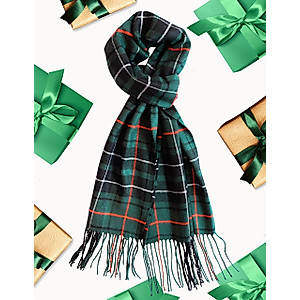 CALVIN & OLIVIA Cashmere Feel Scarf Soft Winter Soft Tartan Plaid Fashion Scottish Check Multi-Color Gift for Men Women Christmas Green Plaid