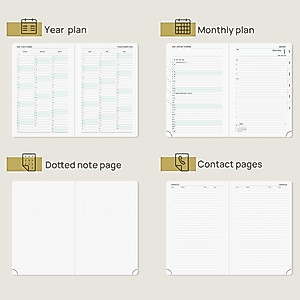 POPRUN Daily Planner 2024 One Page per Day with Vegan Leather Hardcover - Agenda 2024 Hourly Appointment Book with Monthly Tabs, Inner Pocket, 5.5" x 8.5", Pacific Green
