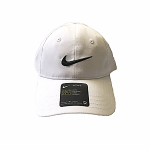 NIKE Toddler Just Do It Sports Hat Adjustable Sun Cap (White w/ Signature Black Swoosh)