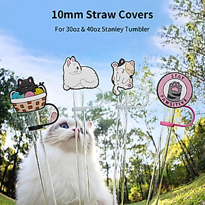 6 PCS Silicone Spill Stopper Set for Stanley Cup Straw Covers 30 oz / 40 oz Tumbler Leak Proof Drink Stoppers Silicone Straw Stopper Caps for Stanley Cup Accessories-Cat