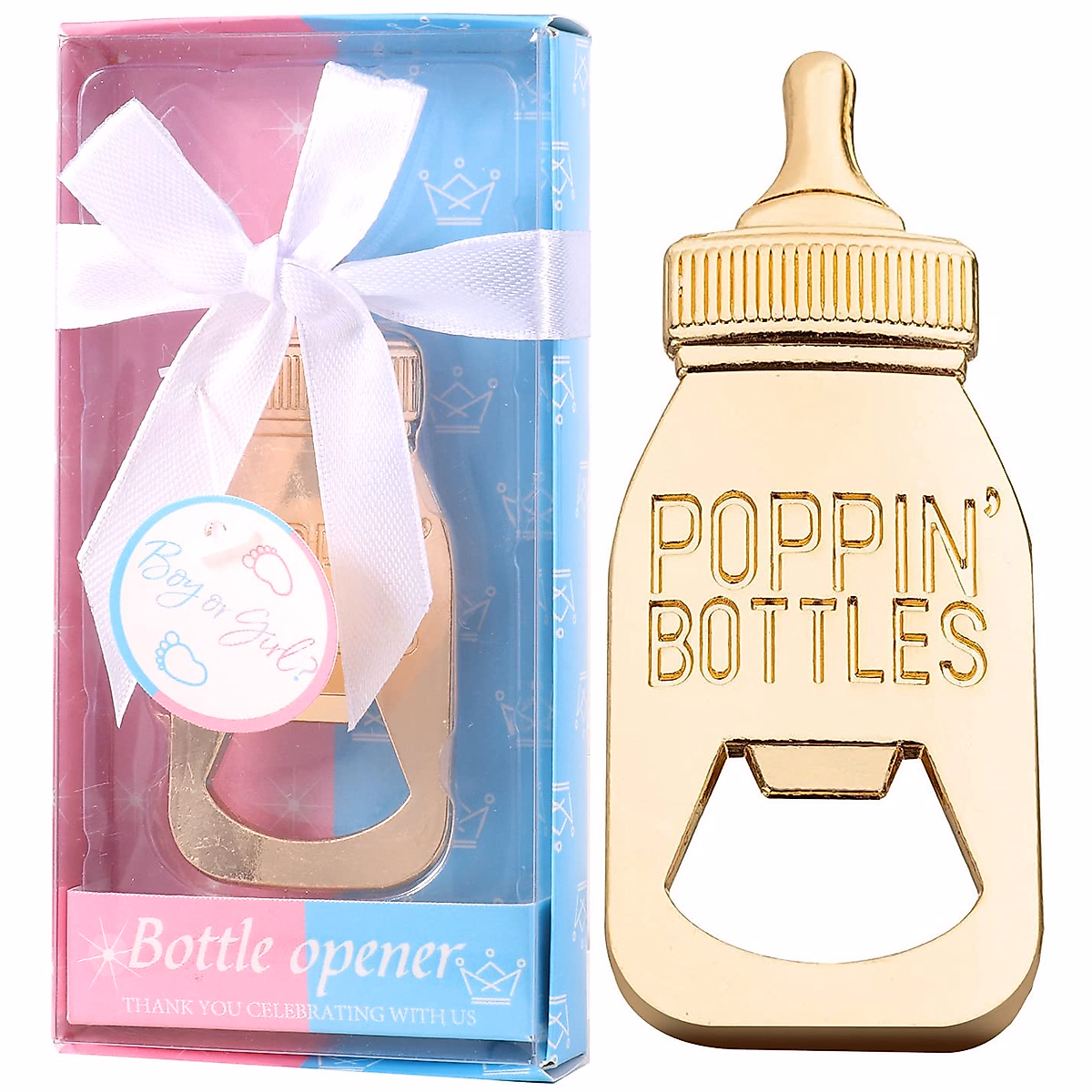 24 pcs Bottle Opener Gender Reveal Party Favors for Guests, Poppin Bottle Openers for Baby Shower Favors,Gifts,Decorations and Souvenirs Gender Reveal Souvenirs Party Supplies (Blue and Pink, 24)