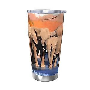 EKPRAVDKTF Elephants Art 20oz Insulated Stainless Steel Tumbler With Lids And Straws, Double Wall Vacuum Travel Coffee Mug, Thermal Cup For Cold & Hot Drinks, Reusable Metal Straw & Brush