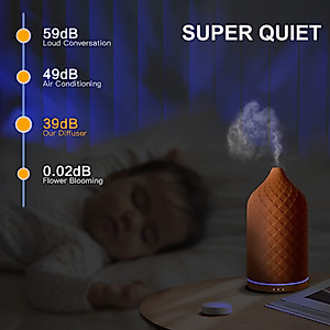 ZEIGGA LAB Essential Oil Diffuser for Home, Ceramic Aromatherapy Diffuser for Essential Oils, 120ml Oil Diffuser with Waterless Auto-Off and 7 LED Lights for Large Room Yoga Spa (Terracotta)