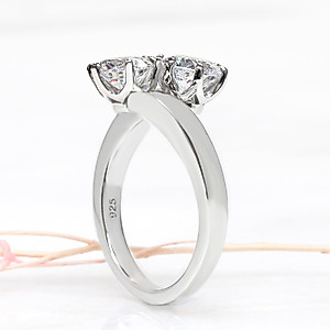 DoubleAccent Sterling Silver Ring Wedding Ring Round 1.7 carat CZ Stone Two-Stone by-your-side Engagement Ring 12MM (Size 5 to 10), 7