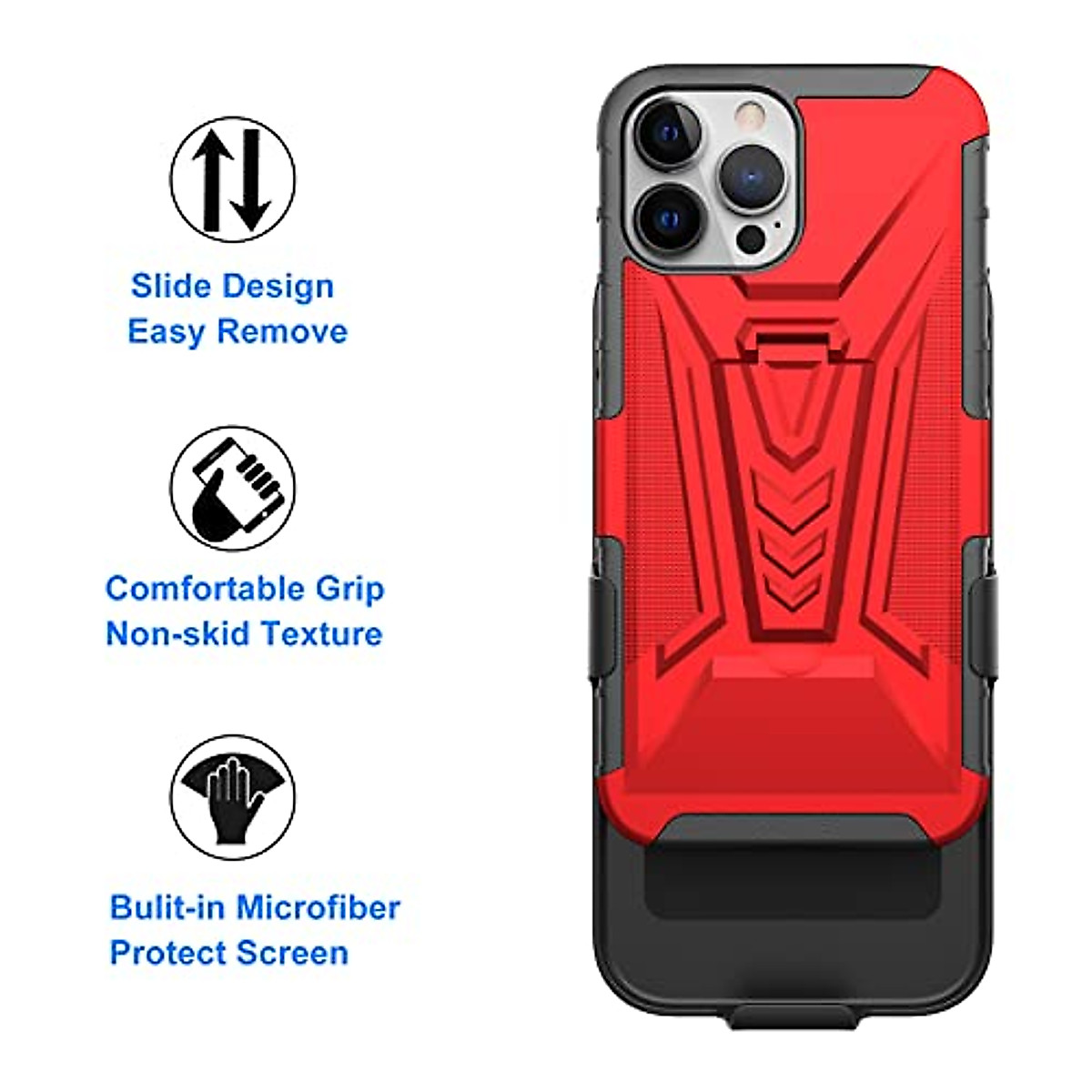 Ailiber Compatible with iPhone 14 Pro Phone Case, iPhone 14Pro Case with Screen Protector, Swivel Belt Clip Holster with Kickstand, Heavy Duty Full Body Shockproof Cover for iPhone 14 Pro 6.1"-Red