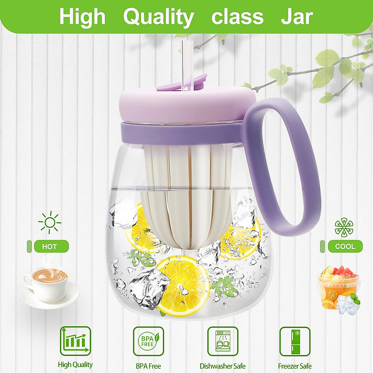 BYMIOYA 30 oz Glass Tumbler - Festive Gift for Christmas & Valentine's Day - Reusable Boba Cup with Tea Infuser, Lid, Straw, Handle. Ideal for Smoothies, Leak-Proof Mason Jar with Food-Grade Silicone