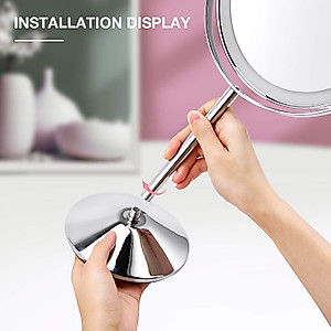 KDKD Lighted Makeup Mirror 7X Magnifying Swivel Vanity Mirror with 72 LED Lights 3 Color Modes, 8 Inch Round Tabletop Standing Polished Chrome Finished Cosmetic Mirror Rechargeable.