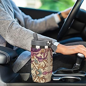 WITHSBKK 30oz Car Cup Purple Flower Printed with Portable, Stainless Steel Travel Mug, Vacuum Insulated Tumbler And Straw, Leakproof for Car & Outdoor, UV Printed Design