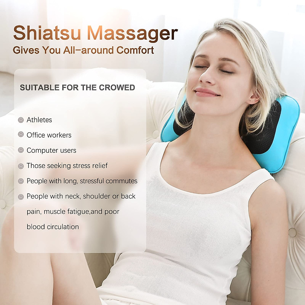 Mo Cuishle Shiatsu Neck Back Massager Pillow with Heat, Deep Tissue Kneading Massage for Back, Neck, Shoulder, Leg, Foot, Gift for Men Women Mom Dad, Stress Relax at Home Office and Car