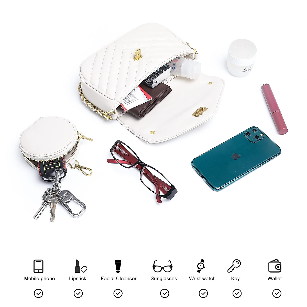 Montana West Quilted Small Crossbody Bags for Women Trendy Designer Shoulder Purses and Handbags with Coin Purse, 2PCS Set (Beige)