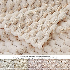 EXQ Home Fleece Throw Blanket for Couch or Bed - 3D Imitation Turtle Shell Jacquard Decorative Blankets - Cozy Soft Lightweight Fuzzy Flannel Blanket Suitable for All Seasons(50"×60",Beige)
