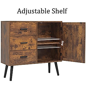 WEENFON Storage Cabinet with 3 Drawers & Barn Door, Mid Century Floor Cabinet with Adjustable Shelf, Buffet Cabinet, Wooden Accent Cabinet for Living Room, Bedroom, Dining Room, Rustic Brown