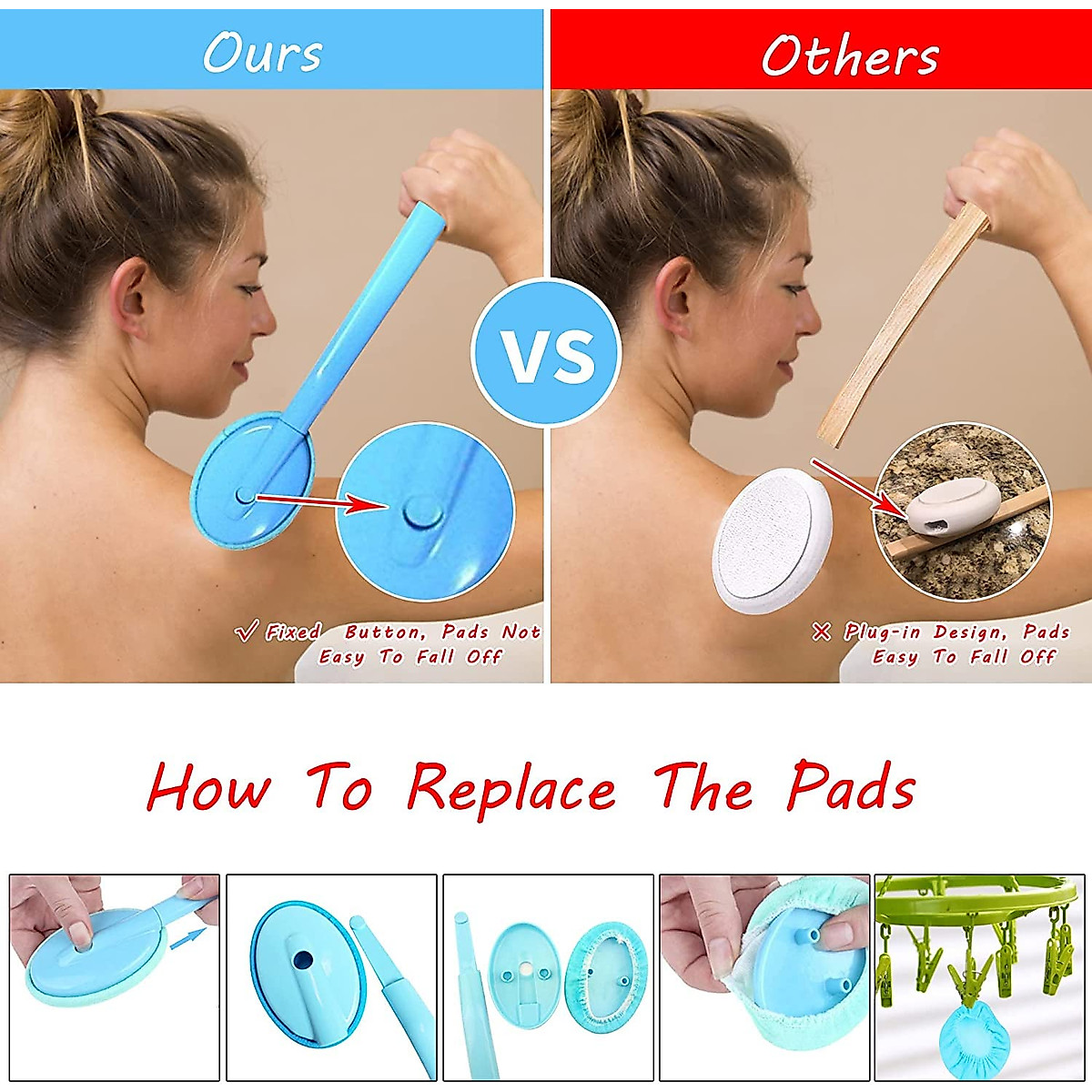 Easy Lotion Applicator, Back Rubs Massager Bath Brush, Extra Long Handle, Easily Self Apply Lotions, Great for Body Care
