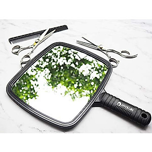 HYOUJIN Hand Mirror Handheld Mirror Hand Held Mirror Big Mirrors(7.9" x 12.2") Portable Hand Mirrors with Handle for Barber,Shower,Haircut, Hairdressers,Salon for Women Men Black