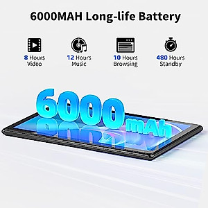 SGIN 10 Inches Tablet, 8GB RAM 128GB ROM Android 12 Tablets with 256GB Expand, 8 Core Processor Android Tablets, 1920*1200 IPS HD, 6000mAh , 2.4G/5G WiFi Bluetooth 5.0, GPS, 5MP+8MP Dual Camera, Black
