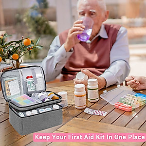 Medicine Organizer and Storage Bag Empty, Family First Aid Box, Pill Bottle Organizer Bag for Emergency Medication, Supplements or Medical Kits, Zippered Medicine Bag for Home and Travel(Gray)