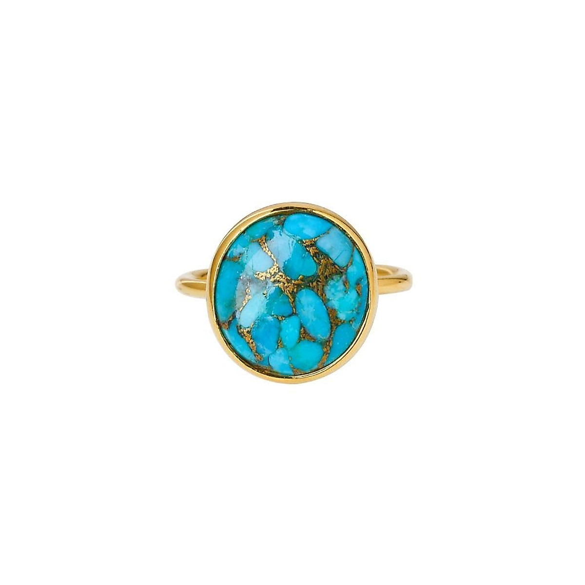 YoTreasure 13x14 MM Blue Copper Turquoise Ring 14k Gold Plated Over 925 Silver Jewelry
