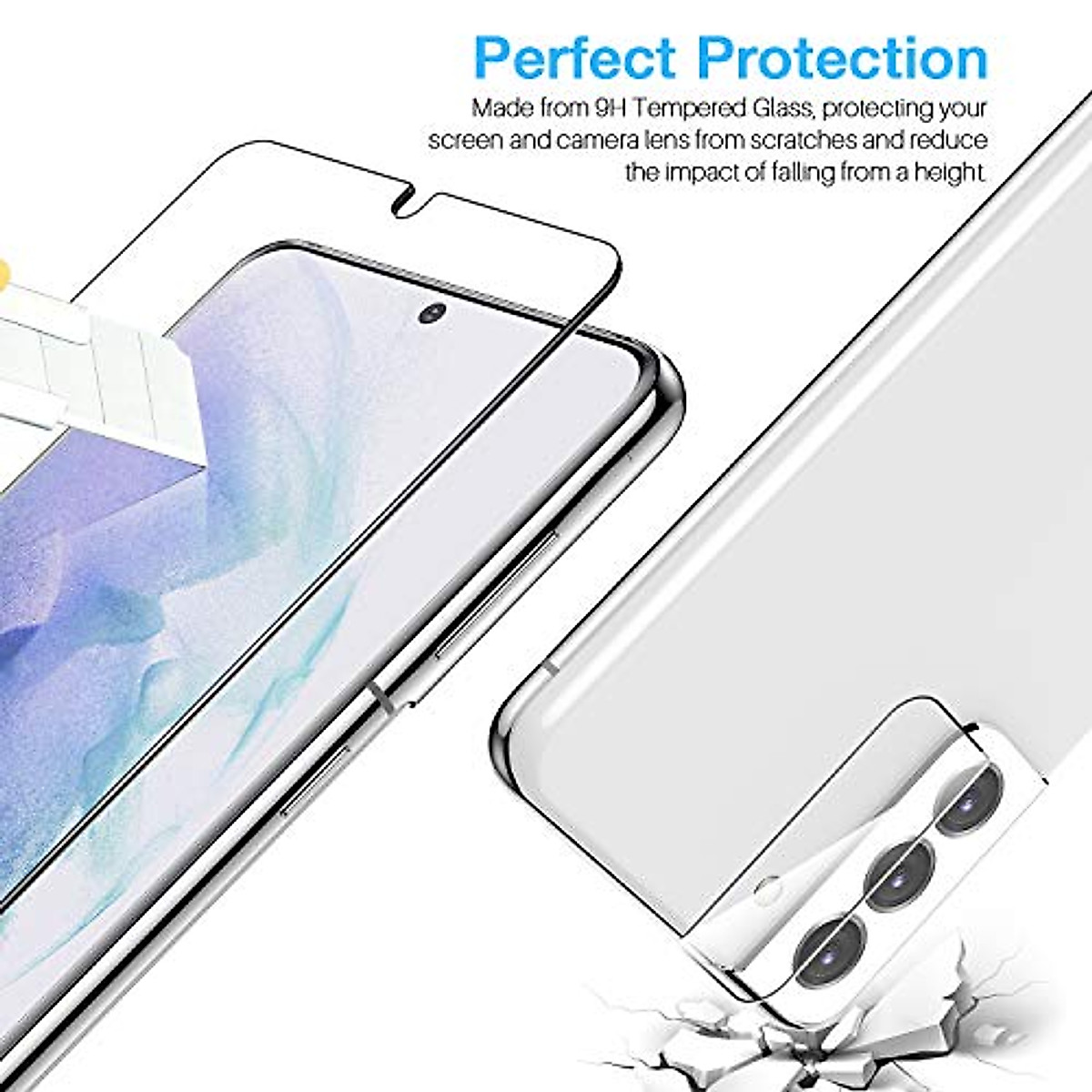 LK [2+2 Pack] for Samsung Galaxy S21 Plus Screen Protector with 2 Pack Camera Lens Protector [Work with Fingerprint Reader] Ultra-thin, Tempered Glass Screen Protector for S21 Plus, Anti Scratch