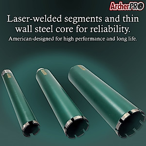 Archer PRO 5" in. Aggressive Diamond Turbo Core Drill Bits with V-tip for use with core Drill Stand rig. for Concrete Drilling, Masonry, Cinder Blocks.