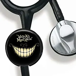 We're All mad here Stethoscope Tag Personalized,Nurse Doctor Stethoscope ID Tag Customized, Medical Stethoscope Name Tag with Writable Surface-Black