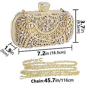 Gold Clutch Purses for Women Evening, Diamond Wedding Clutch Crossbody Shoulder Bag with Crystal, Sequin Formal Flower Rhinestone Handbag for Party Bridal Prom