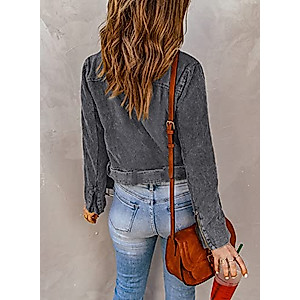 Dokotoo Motorcycle Jackets for Women Winter Fall Zip Up Collar Long Sleeve Zipper Corduroy Casual Fashion Blet Cropped Outerwear Gray Medium