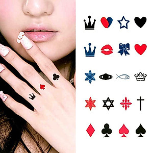 Oottati Small Cute Temporary Tattoo Finger Crown Spades Red Hearts (Set of 2)
