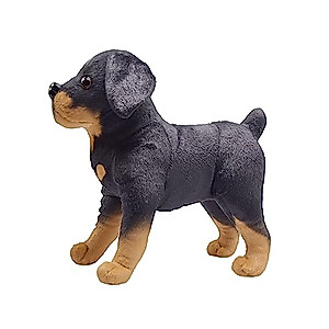 YONLIT Lifelike Rottweiler Dog Stuffed Animal Simulated Plush Puppy Toy Doll Super Realistic Black Dogs Act Like Real Excellent Gifts for Kids Birthday Party Dog Collection 12 Inches