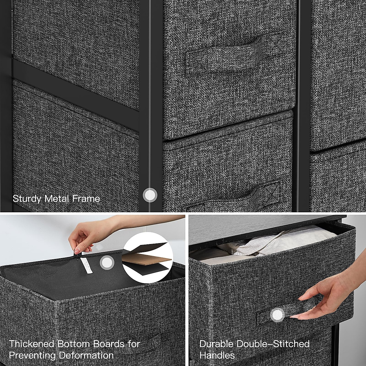 Pipishell Fabric Dresser with 7 Drawers, Storage Tower Drawer Dresser for Bedroom, Closets, Bedroom, Nursery Room, Hallway, Entryway, with Wood Top and Easy Pull Handle