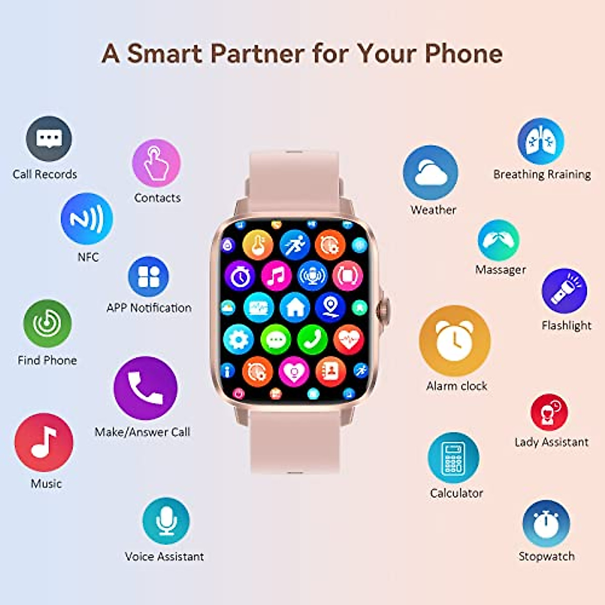 Smart Watches for Women (Answer/Make Call), 1.9" Big Screen Fitness Tracker 5ATM Waterproof Smartwatch with Blood Pressure Heart Rate Monitor Wireless Charger Smart Watch for Android iOS Phones IPhone