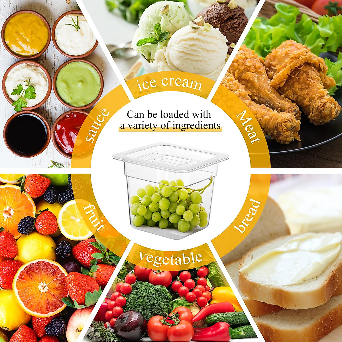 PYQTH 12 Pack Plastic Food Pan with Lids 1/6 Size 6'' Deep Restaurant Food Containers Stackable Clear Polycarbonate Commercial Hotel Pans with 1 Plastic Spoon for Fruits Vegetables