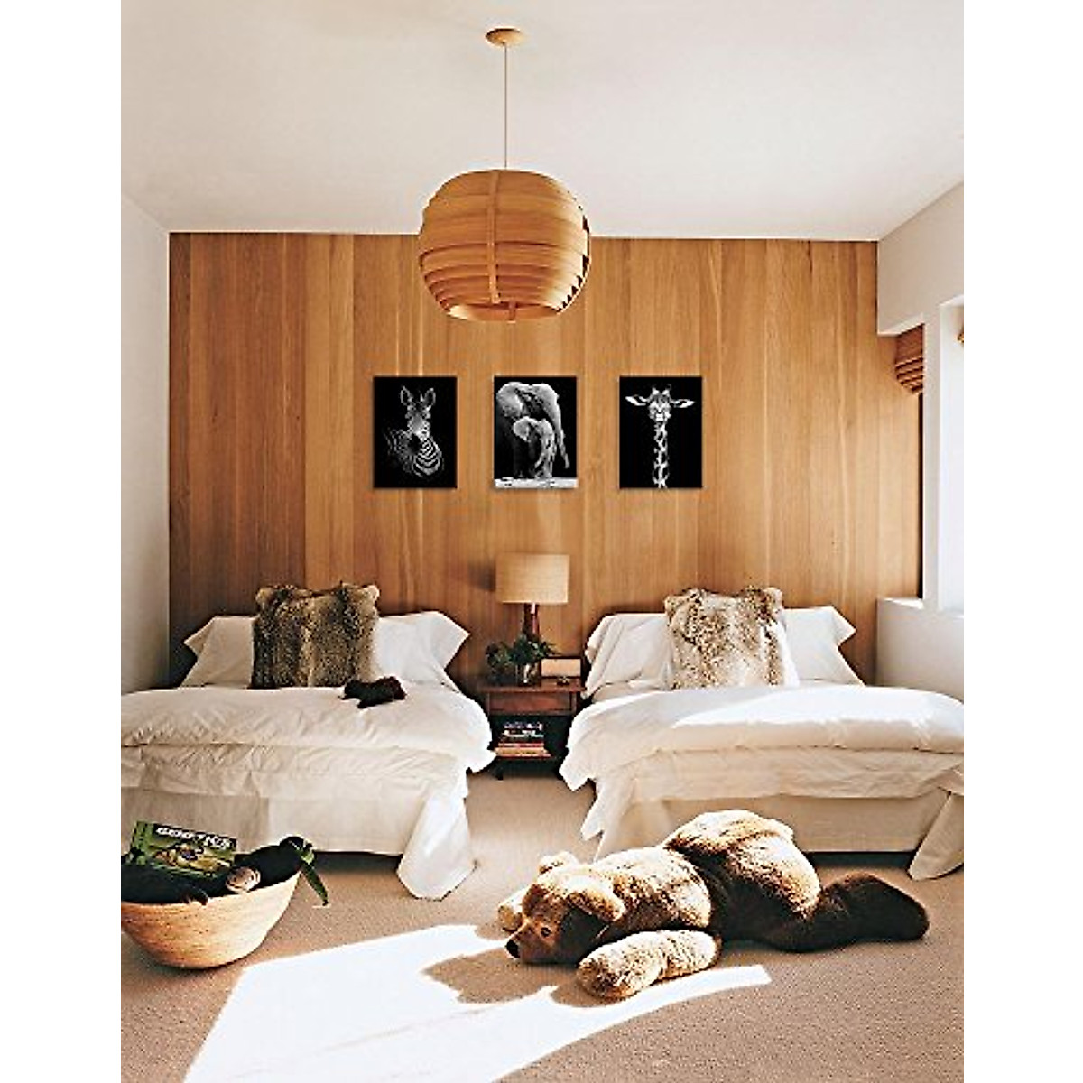 Visual Art Decor Black and White African Wildlife Canvas Wall Art Animal Zebra Giraffe Elephant Portrait Picture Poster Artwork for Home Living Room Bedroom Room Kids Room Office Wall Decoration Ready to Hang