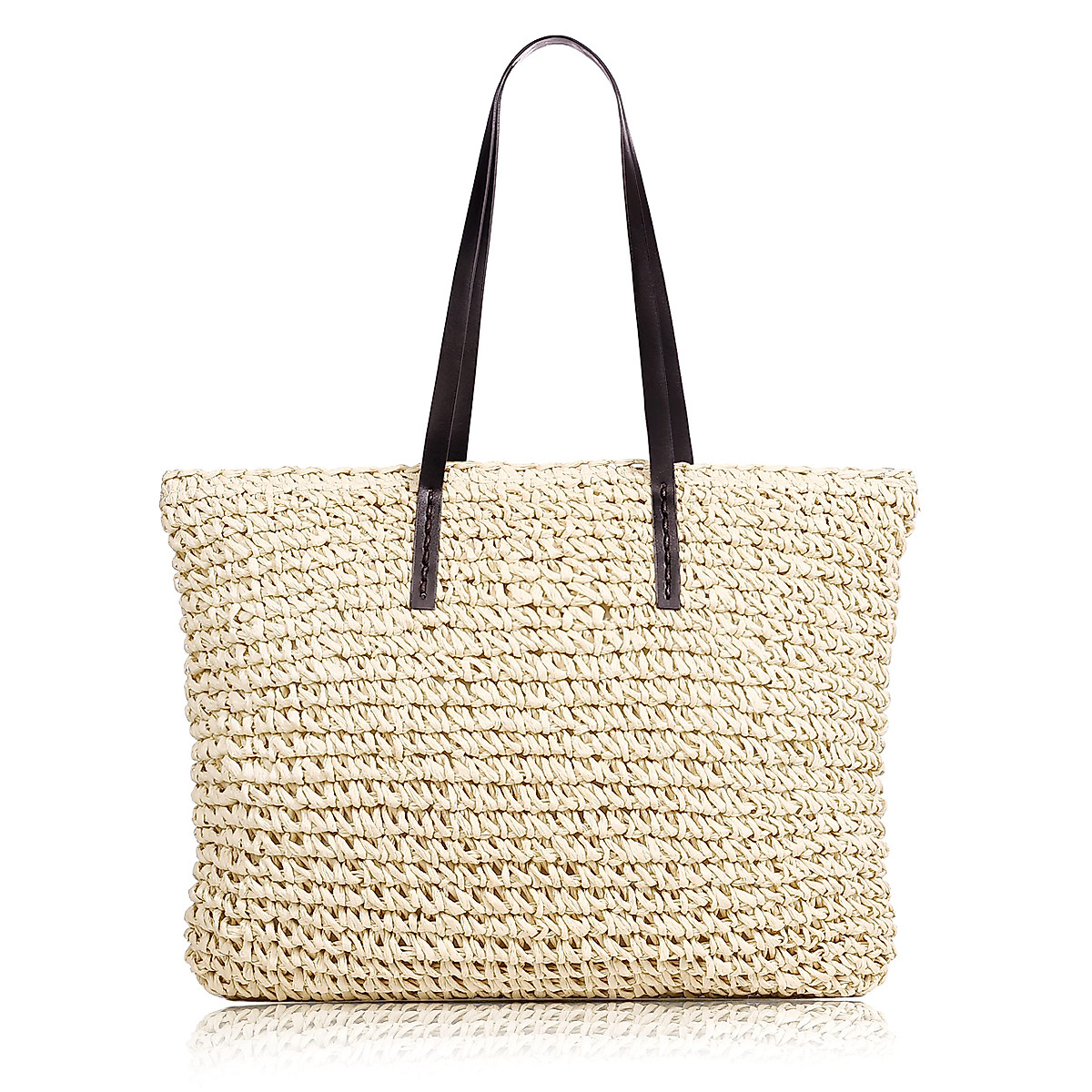 COOKOOKY Straw Beach Bag Summer Handmade Woven Shoulder Tote Bags Purse for Women (Square Khaki Bag)