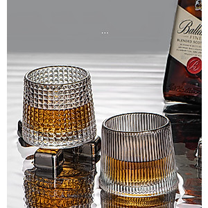 ueecool Whiskey Rocks Glasses, Tumbler Crystal Bar Glass, Rotatable Double Old Fashion Set of 3, 6 oz, Clear,Father's Day Gift (3pc Whiskey Glasses), (WG003)