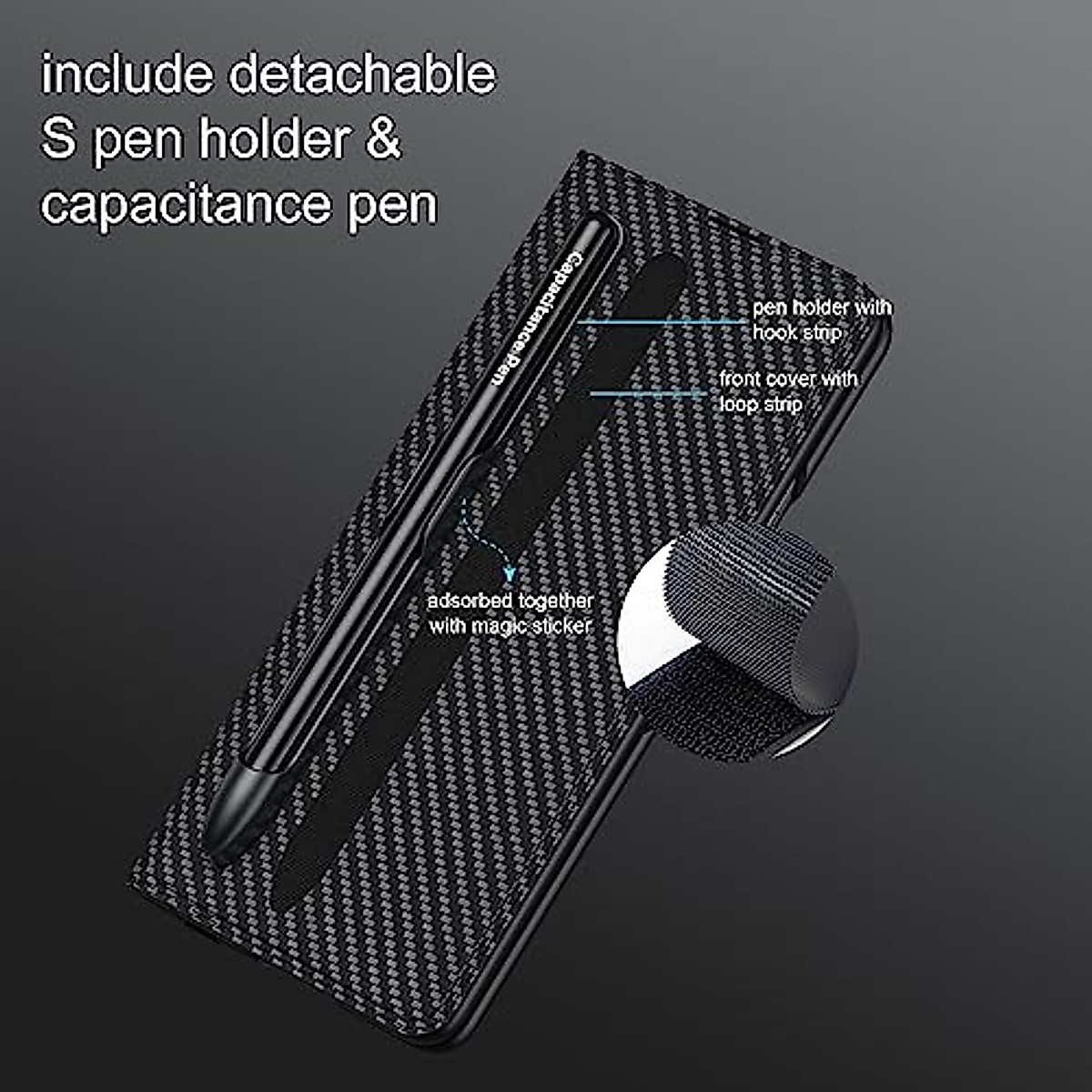 Libeagle Compatible with Samsung Galaxy Z Fold 3 Wallet Case with Capacitance Pen and Detachable S Pen Holder [2 Card Holder][Hinge Protection][Wireless Charging] Leather Cover 5G 2021-Carbon Fiber