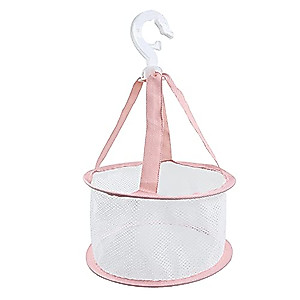Mini Mesh Shower Dry Basket, Hanging Drying Net, Bath Organizer Storage for Makeup Brush, Beauty Sponge Blender, Windproof Airing Drip Dryer Rack for Bathroom, Laundry (Pink)