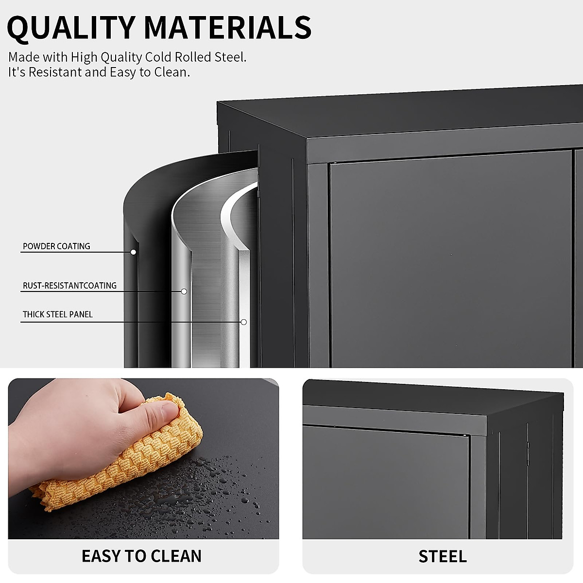 LUCYPAL Metal Storage Cabinet with Wheels,Lockable Steel Storage Cabinet with Doors, Mobile Metal Storage Cabinet with Adjustable Shelf, Metal Filing Cabinet for Home Office,Garage,Black