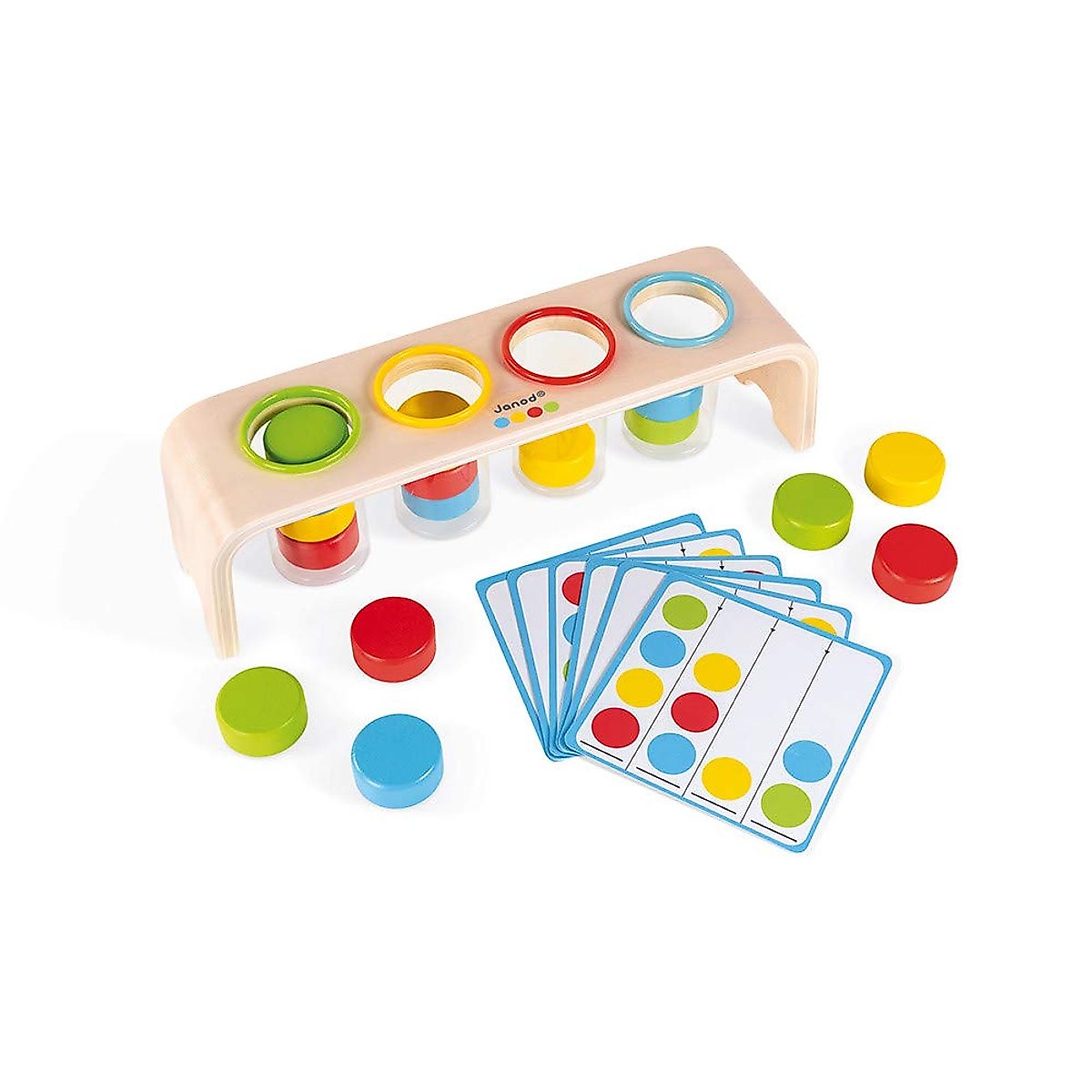 Janod Essentials Color Sorting Game – Wooden Puzzle with 12 Different Pattern Cards – Ages 2+ Years - J05066