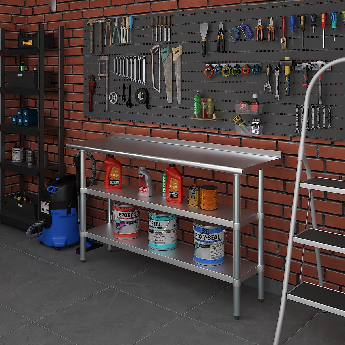 AmGood Stainless Steel Work Table with 1.5" Backsplash and 2 Shelves | Metal Kitchen Food Prep Table | NSF (60" Long x 18" Deep)