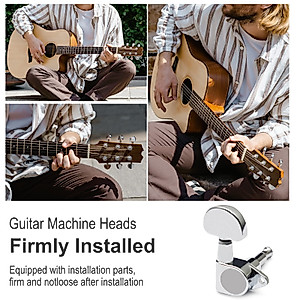 SAPHUE 3L3R Guitar tuner pegs,Straight Sealed-gear Guitar Sealed Fan-shaped Tuning Pegs Tuner Machine Heads for Acoustic Electric Guitar Guitar Parts (Chrome)