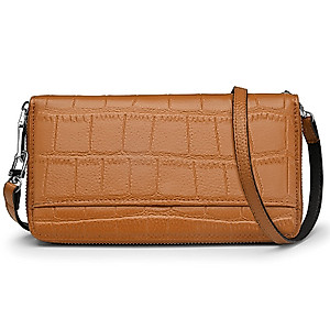 YALUXE Wristlet Handbags for Women Crocodile Effect Leather Clutch Zip-Around Wallet Phone Purse