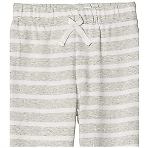 Amazon Essentials Baby Girls' Cotton Pull-On Pants, Pack of 4, Grey Heather/Navy/Stripe, 0-3 Months