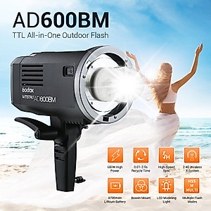 Godox AD600BM Outdoor Flash Strobe Light, 600Ws Bowens Mount Flash Monolight, 2.4G Wireless X System, GN87 1/8000 HSS Portable Lamp, with Godox AD-R6 Standard Reflector, 80cmX80cm /32"X32"Softbox