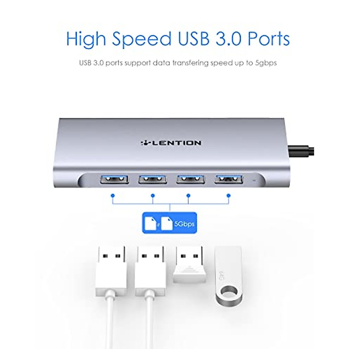 LENTION USB-C Multi-Port Hub with 4K HDMI Output, 100W PD, 4 USB 3.0 Compatible 2023-2016 MacBook Pro, New Mac Air & Surface, Chromebook, More, Stable Driver Adapter (CB-C35, Space Gray)