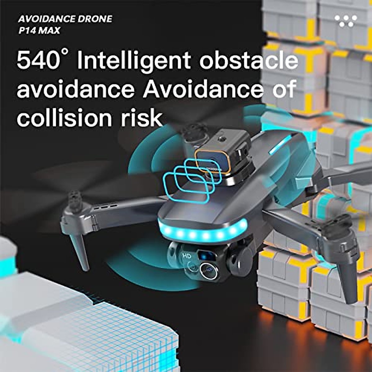 P14 Pro Compact & Foldable Mini Wireless Drone - Dual 4K HD FPV Camera - Intelligent 360° Obstacle Avoidance - WIFI VR RC Drone Quadcopter Circle Fly, Route Fly, Altitude Hold, Headless Mode (Black)