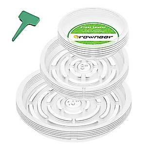 GROWNEER 15 Pack of 6, 8, 10 Inches Clear Plant Saucers Flower Pot Trays, with 15 Pcs Plant Labels, Plastic Plant Saucer Drip Trays for Indoor Outdoor Plants Garden