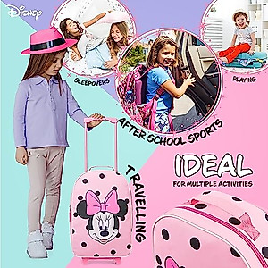 Disney Stitch Kids Suitcase for Girls Foldable Trolley Hand Luggage Bag Carry On Minnie Mouse Travel Bag with Wheels Cabin Bag Wheeled Bag with Handle Frozen Trolley Suitcase Girls (Pink Minnie)