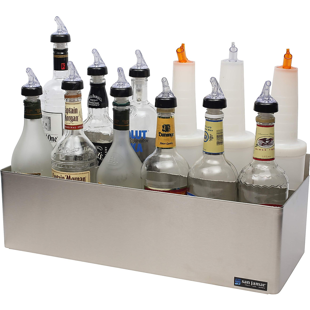 San Jamar B5522D Stainless Steel Double Rail Speed Rack Bottle Holder, 21-1/8" Width x 7-5/8" Height x 8" Depth